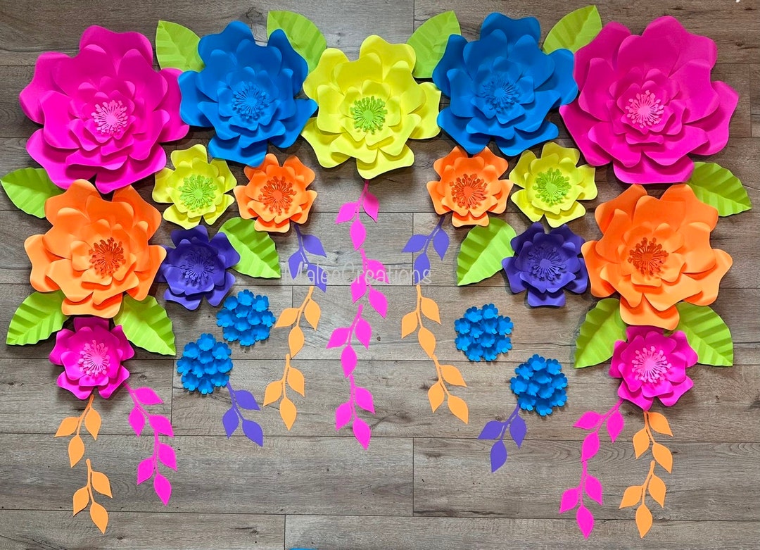 Set of 19 Paper Flowers/mexican Wedding/neon Colors/ Neon - Etsy
