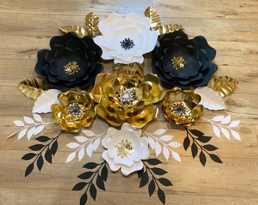 Black and Gold Flowers/backdrop Flowers/anniversary Decor/birthday ...