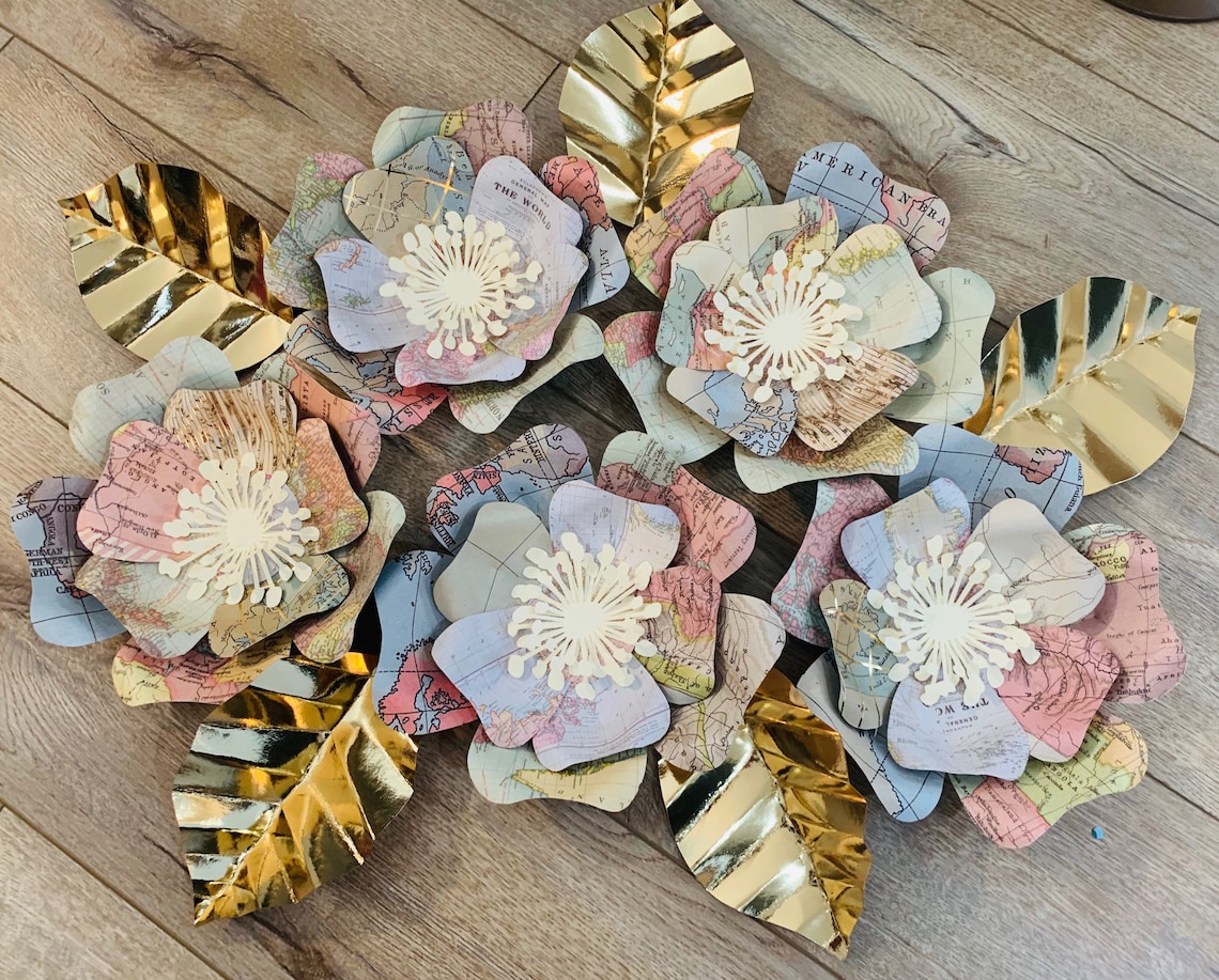 World Map Paper Flowers/ Adventure Awaits Decor/retirement - Etsy
