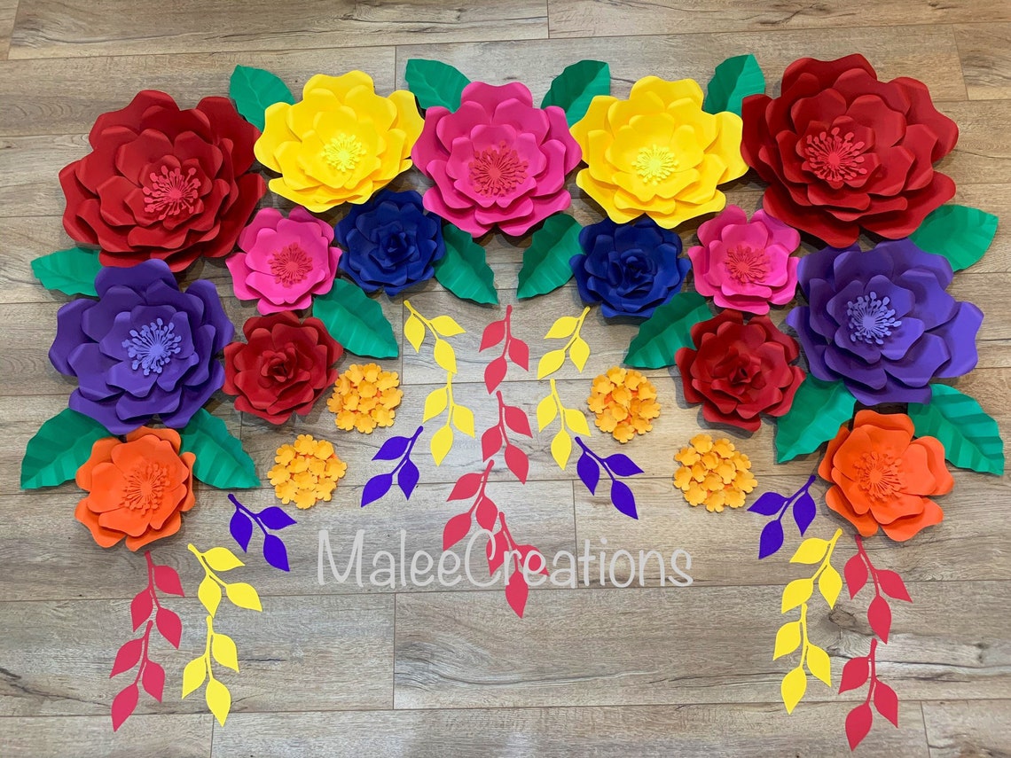 Fiesta Paper Flowers Mexican Wedding Party Backdrop Frida Kahlo ...