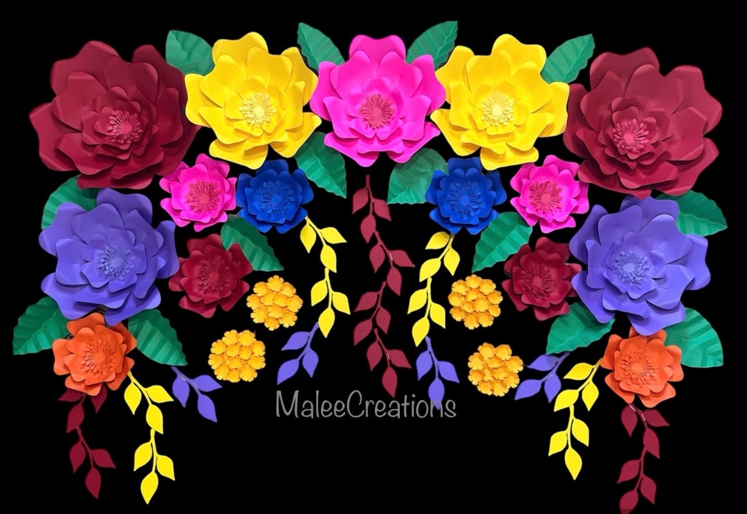 Fiesta Paper Flowers Mexican Wedding Party Backdrop Frida Kahlo ...