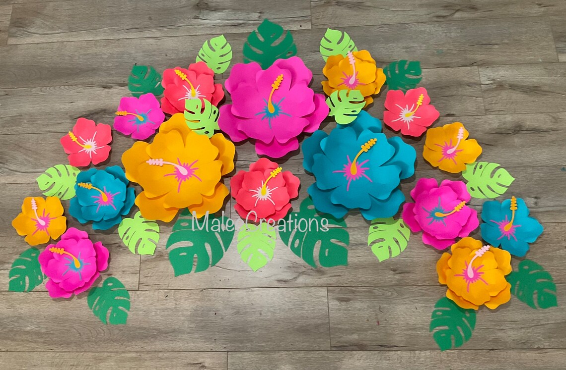 Hawaiian Paper Flowers/hibiscus Flowers/hawaiian - Etsy