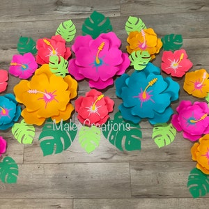 Hawaiian Paper Flowers/hibiscus Flowers/hawaiian Backdrop/aloha Party ...