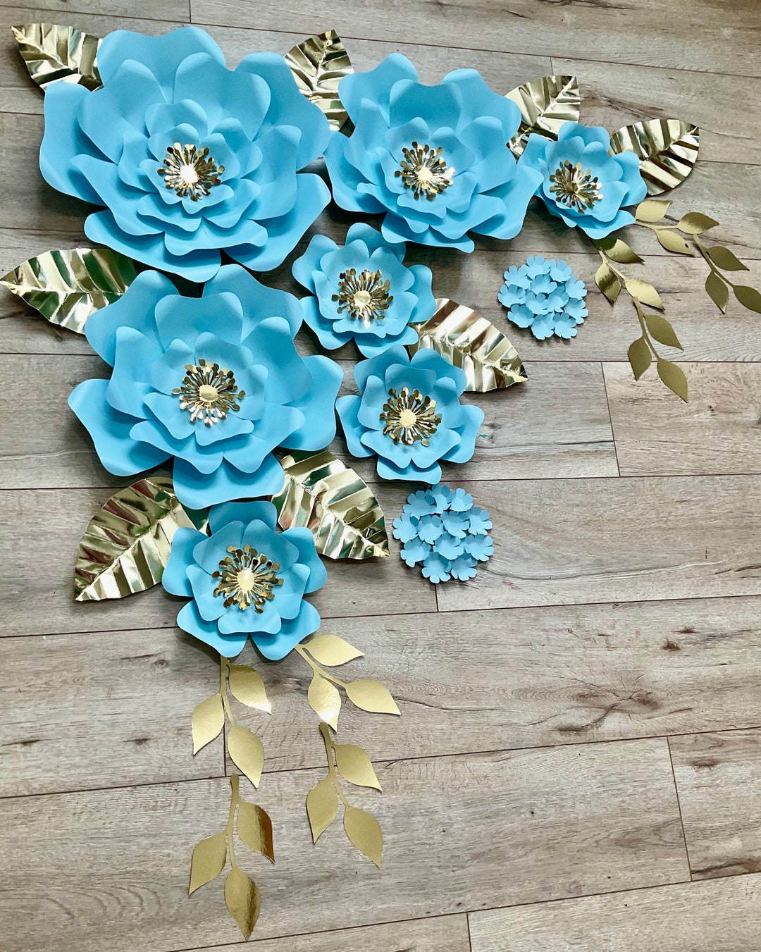 Light Blue Paper Flowers Baby Shower Backdrop Baby Blue Bridal Shower ...