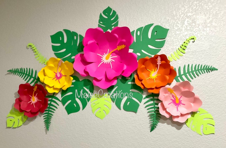 Hibiscus Paper Flower Set: Luau Party Tropical Decor,hawaiian Party ...