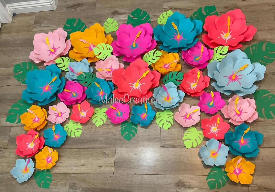 Hibiscus Paper Flower Set: Luau Party Tropical Backdrop Decor - Etsy