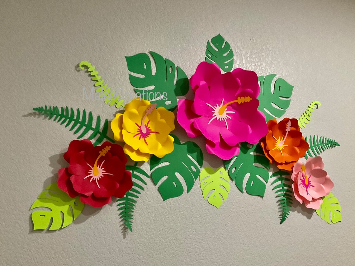 Hibiscus Paper Flower Set: Luau Party Tropical Decor - Etsy
