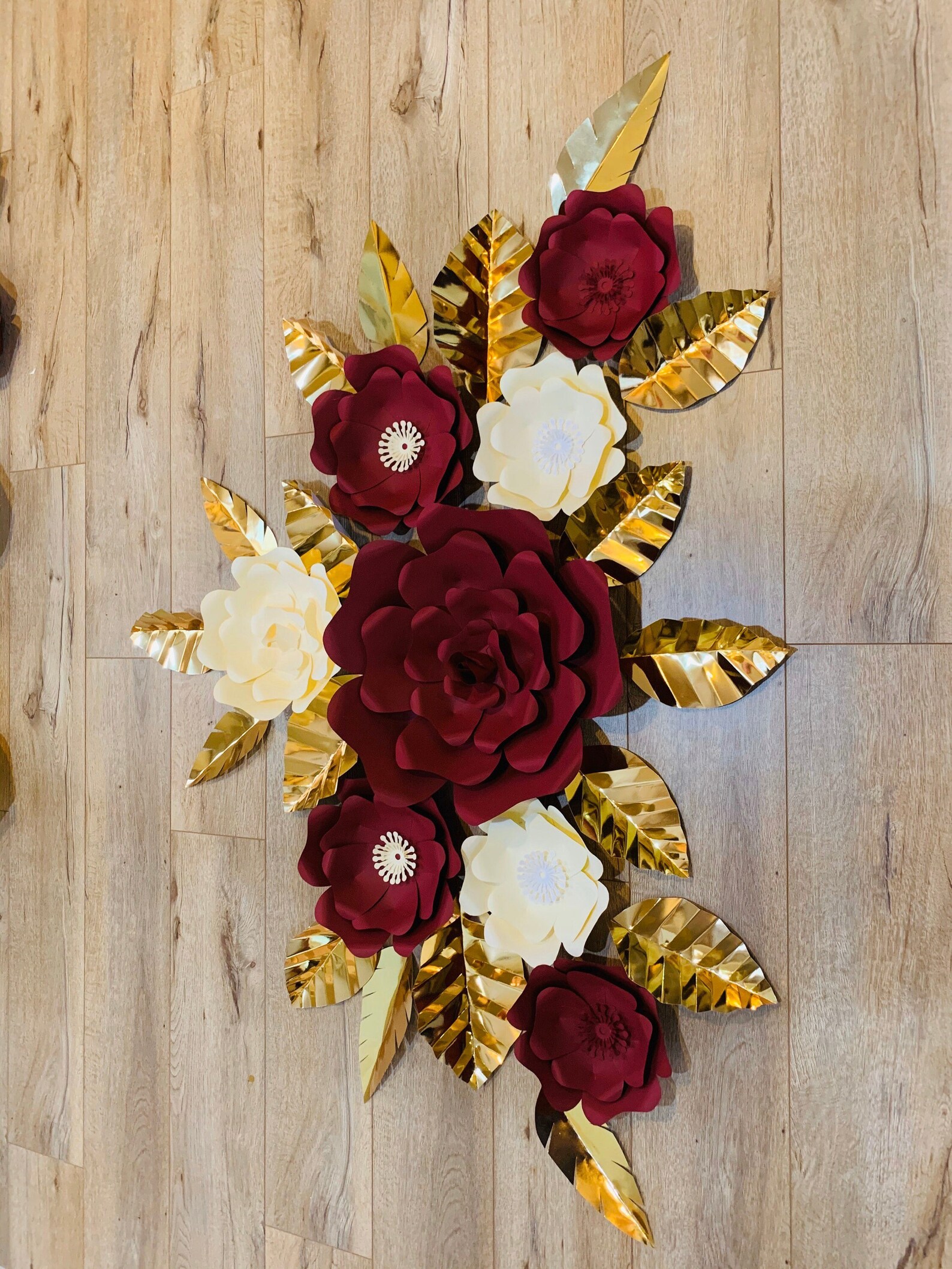 Burgundy and Ivory Color Flowers With Gold Leaves/ Wine Color - Etsy