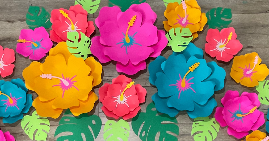 Hawaiian Paper Flowers/hibiscus Flowers/hawaiian - Etsy
