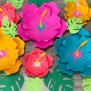 Hawaiian Paper Flowers/hibiscus Flowers/hawaiian Backdrop/aloha Party ...