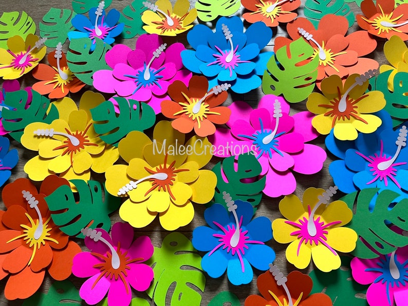 Hawaiian Paper Flower Set: Tropical Luau Party Decor,bridal Shower ...