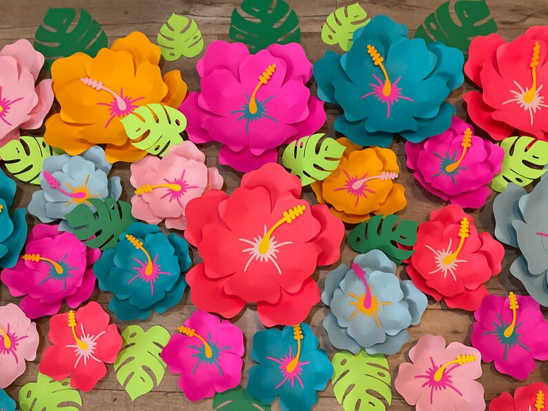 Hibiscus Paper Flower Set: Luau Party Tropical Backdrop Decor - Etsy