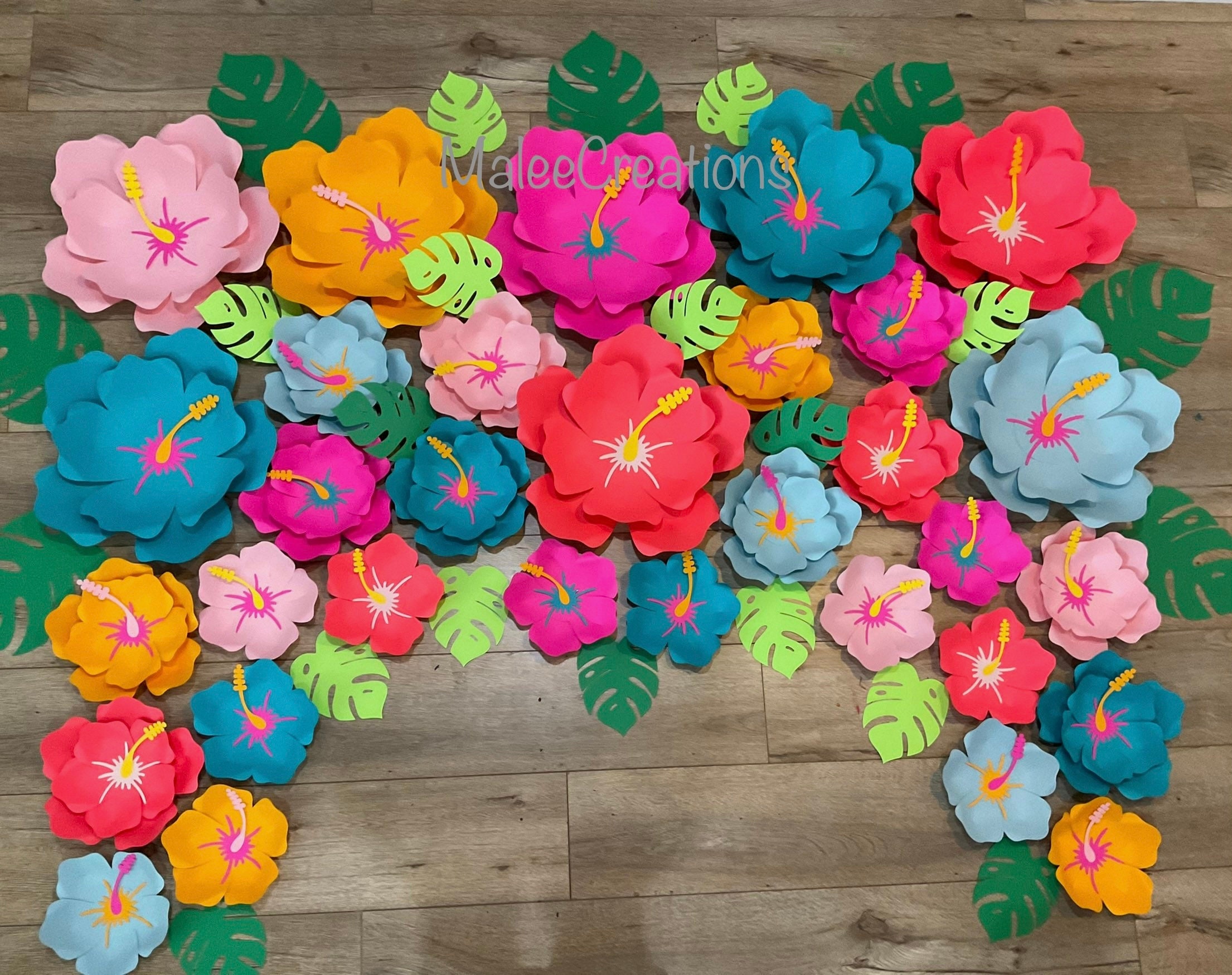 Hibiscus Paper Flower Set: Luau Party, Tropical Backdrop Decor,hawaiian ...