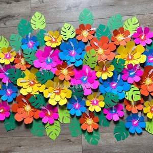 Hawaiian Paper Flowers, Tropical Flowers, Aloha Party Decor, Classroom ...