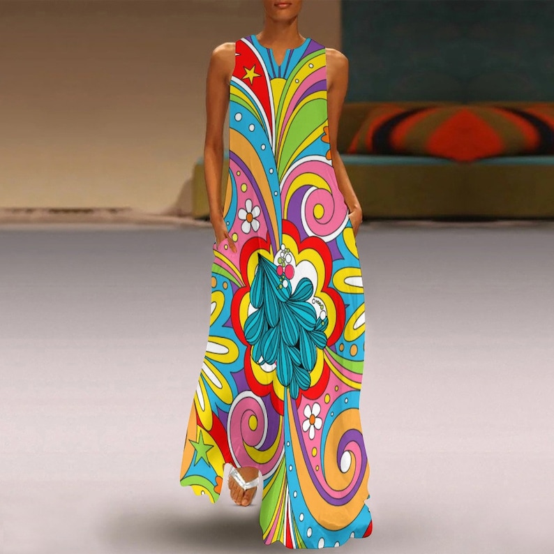 It's A Trip Trippy Psychedelic 70's Boho Hippie Floral Swirl Print ...