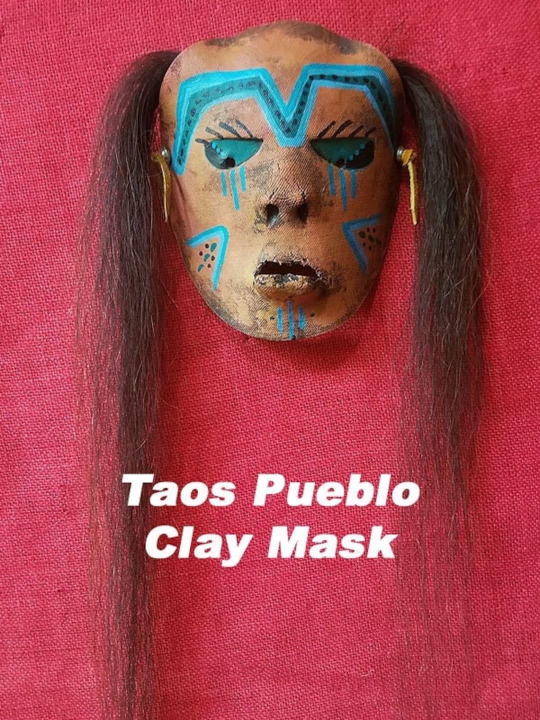 Vintage Native American (taos Pueblo) Clay Mask With Horse Hair ...