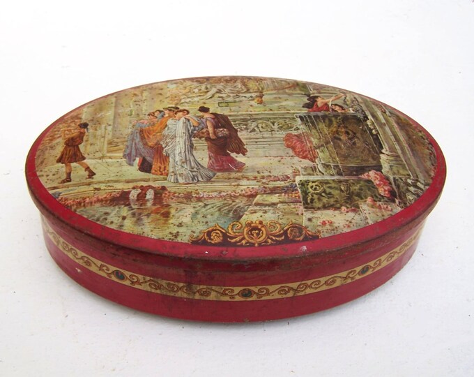 Very Large Tin Box French Antique Tole Painted Roman Scene 14 X 10 X 4 ...