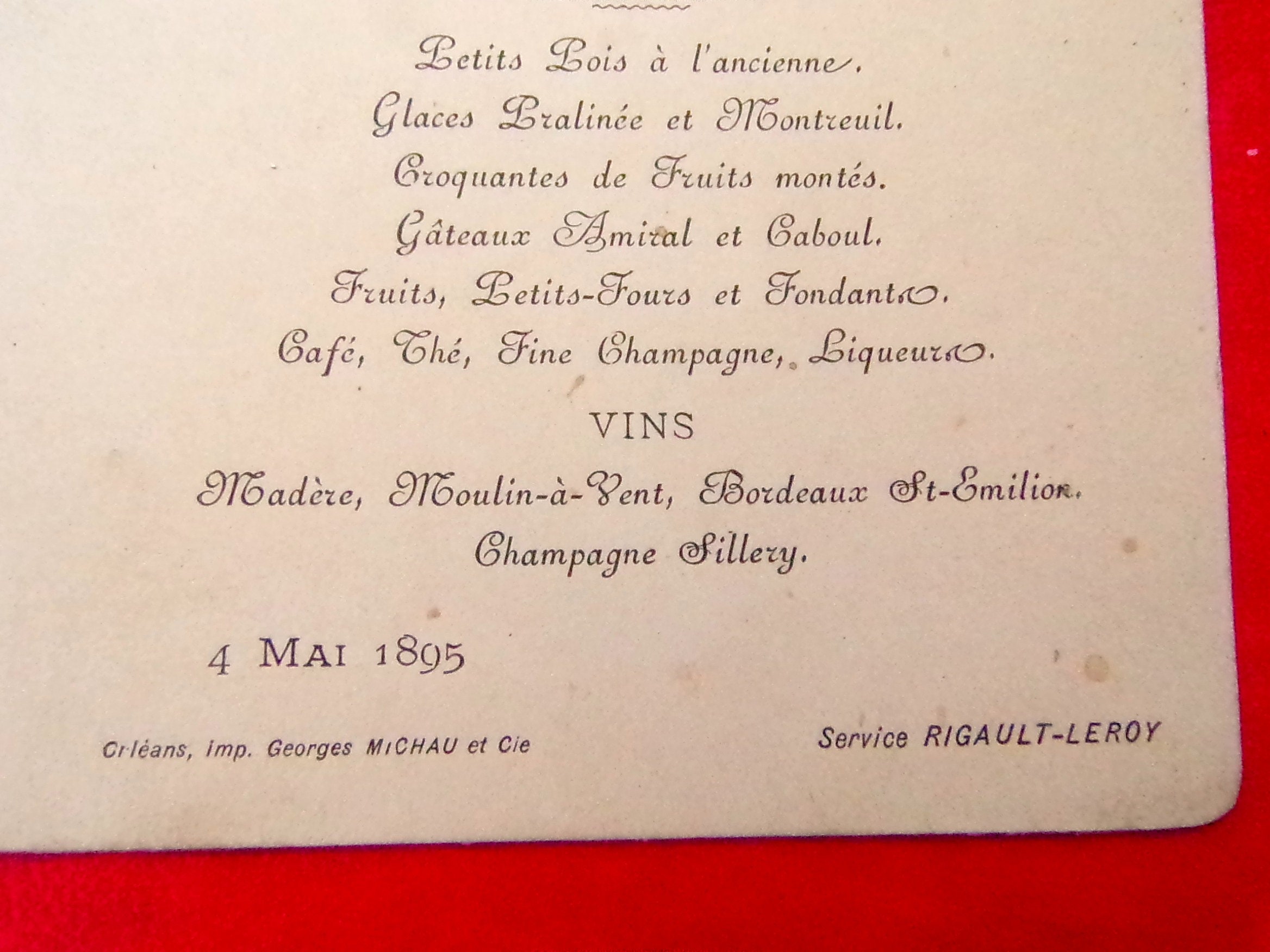 Antique French MENU Restaurant 4 May 1895 Golden Etches - Etsy