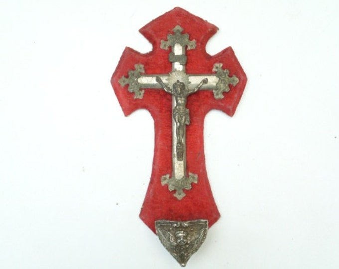 19 Th C. FRENCH CRUCIFIX Holy Water Font Red Velvetine - Etsy