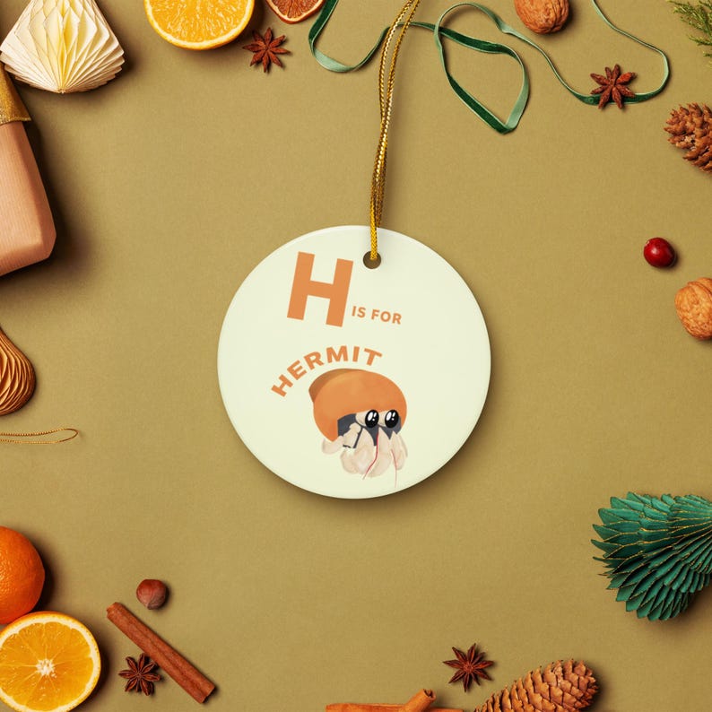 H is for Hermit Ornament - Hermit Crab Ceramic Ornament, Funny Alphabet ...