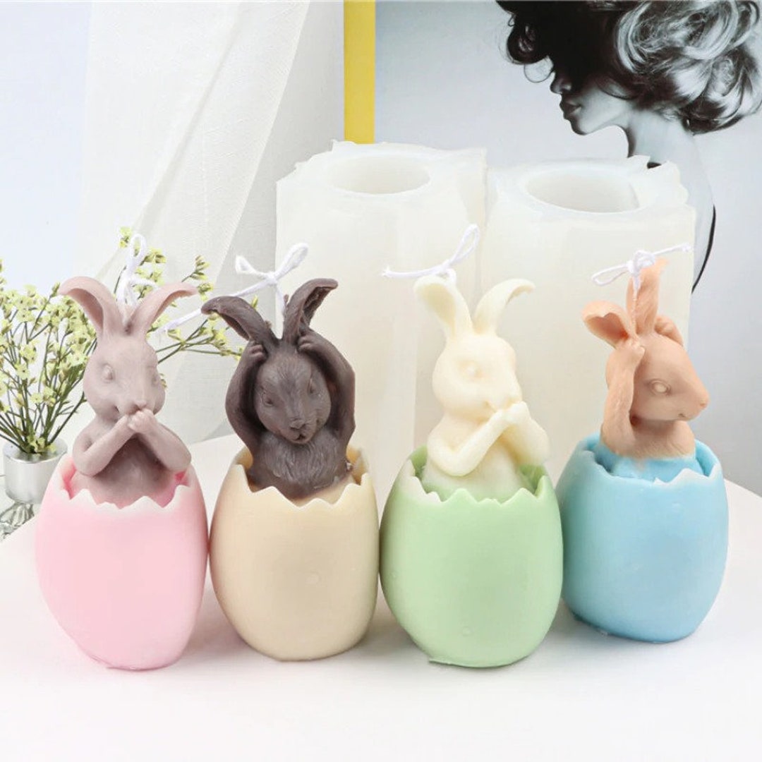Cute Eggshell Bunny Silicone Candle Mold DIY Animal Candle Making Wick ...