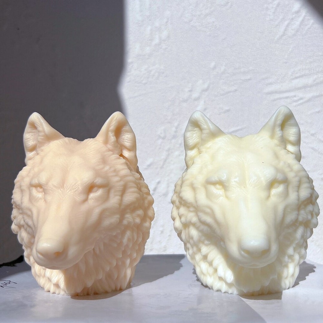 Wolf Head Figurine Candle Silicone Mold Unique Animal Statue Soy Wax ...