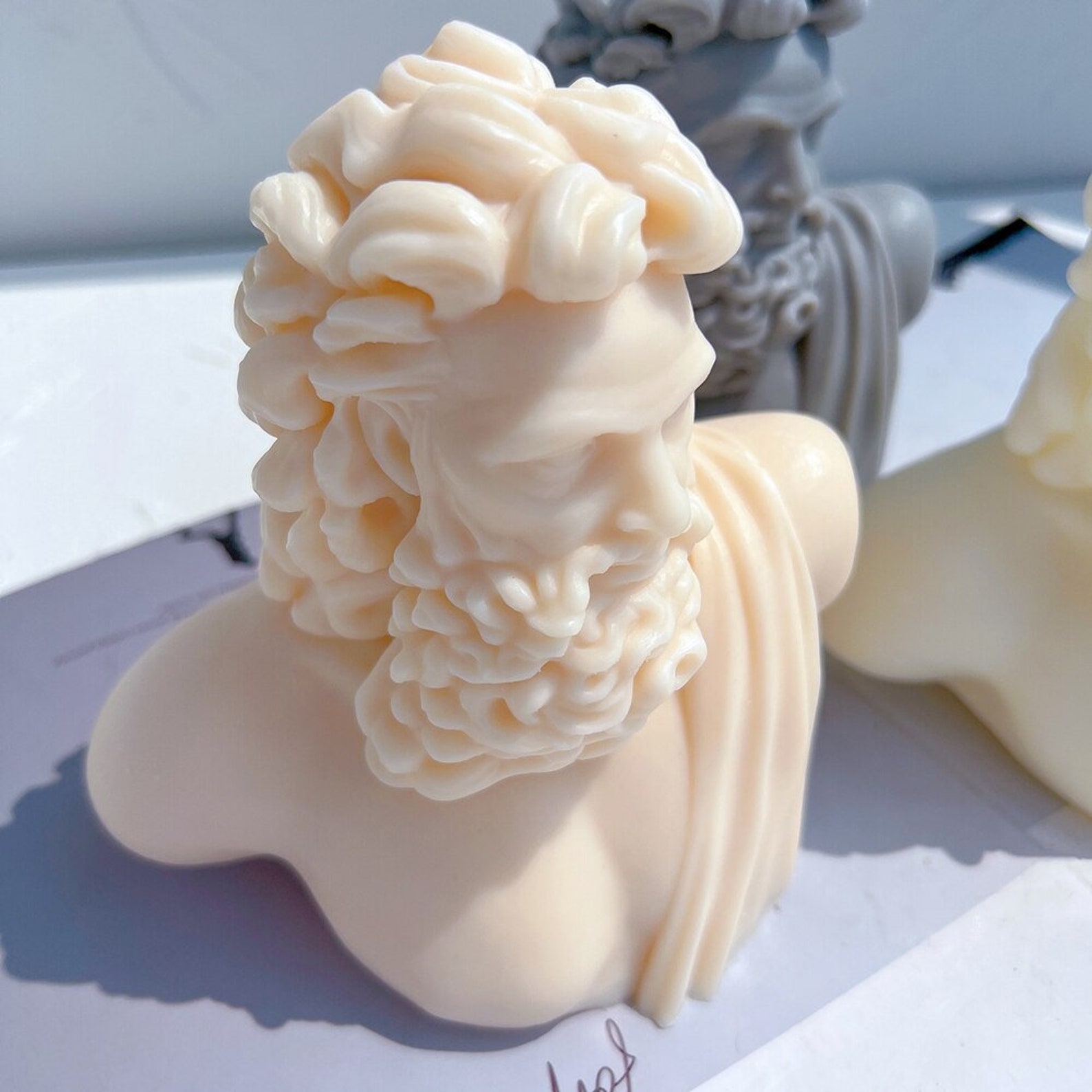 Antique Zeus Statue Silicone Mold, Unique Bust Sculpture Soy Wax Candle ...