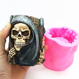 3D Ghost Skull Silicone Mold for Flower Pot, Pen Holder, Cement Mold ...