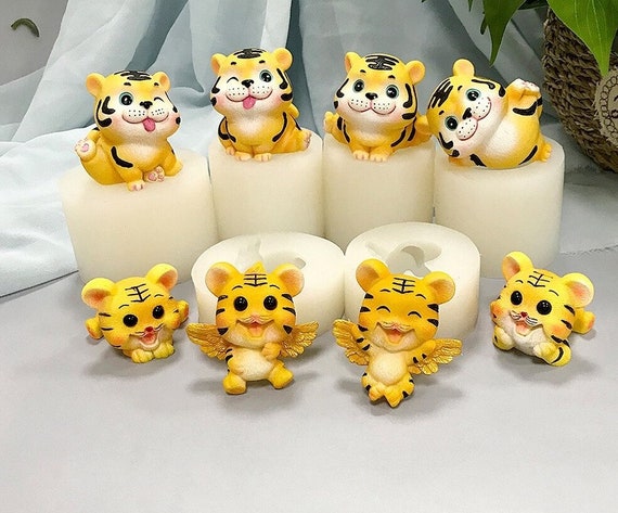 3D silicone mold Tiger mother with baby for soap candle gypsum ...