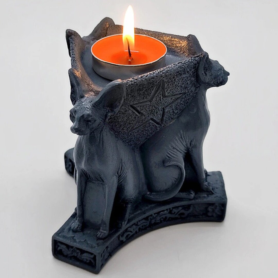 Three Sided Black God Cat Candlestick, DIY Concrete Resin Gypsum Mold ...