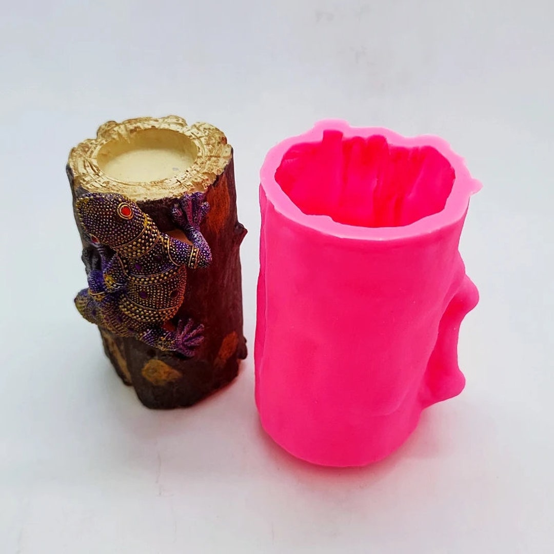 3D Unique Lizard Retro Wooden Pile Candle Stand Candlestick Silicone ...