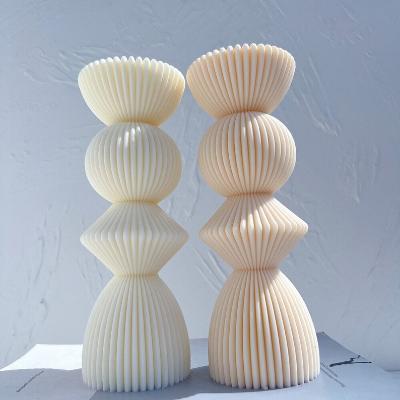 Ribbed Pillar Candle Silicone Mold: Geometric Abstract Design - Etsy