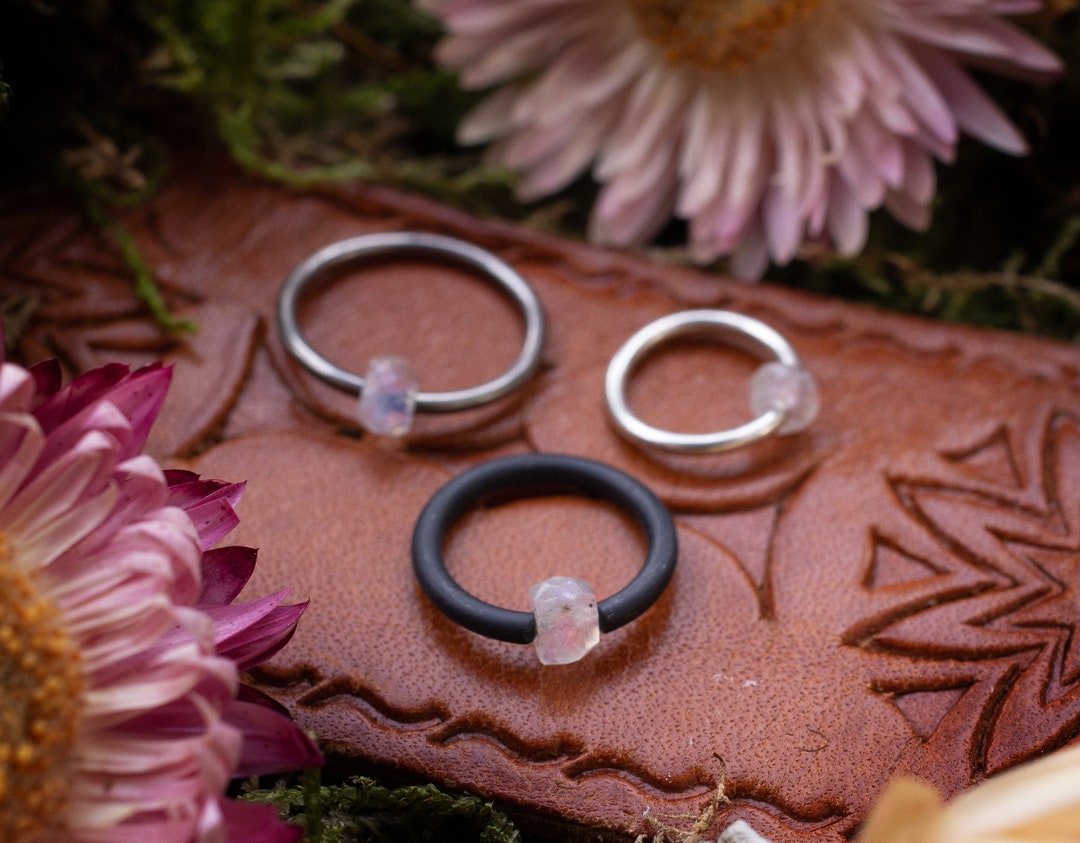 Rainbow Moonstone Captive Bead Piercing Ring in Sterling Silver or ...