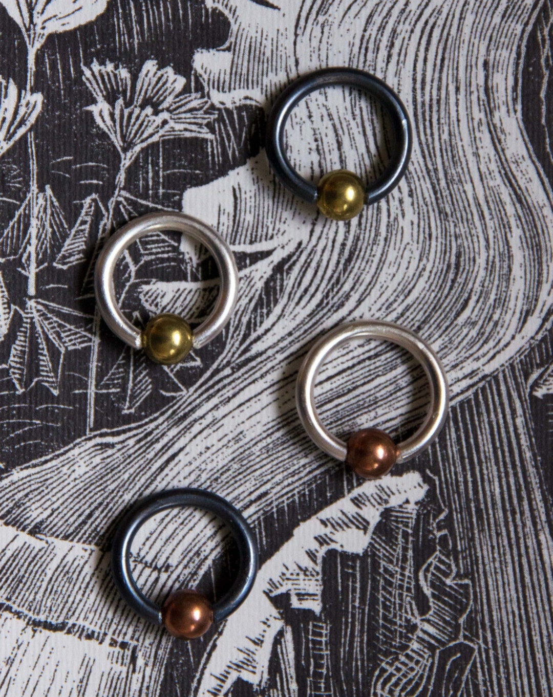 Sterling Silver Piercing Ring With Brass or Copper Ball Earlobe Conch ...