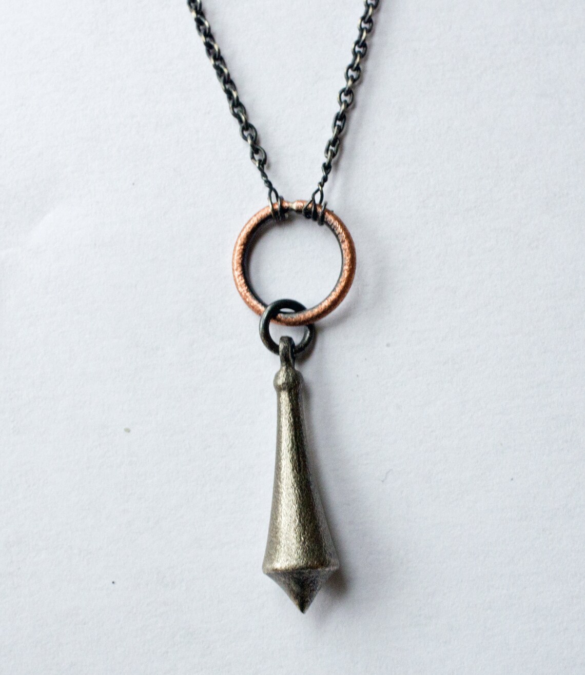 Sterling Silver Teardrop Drop Pendant Necklace Long Chain Copper Detail ...