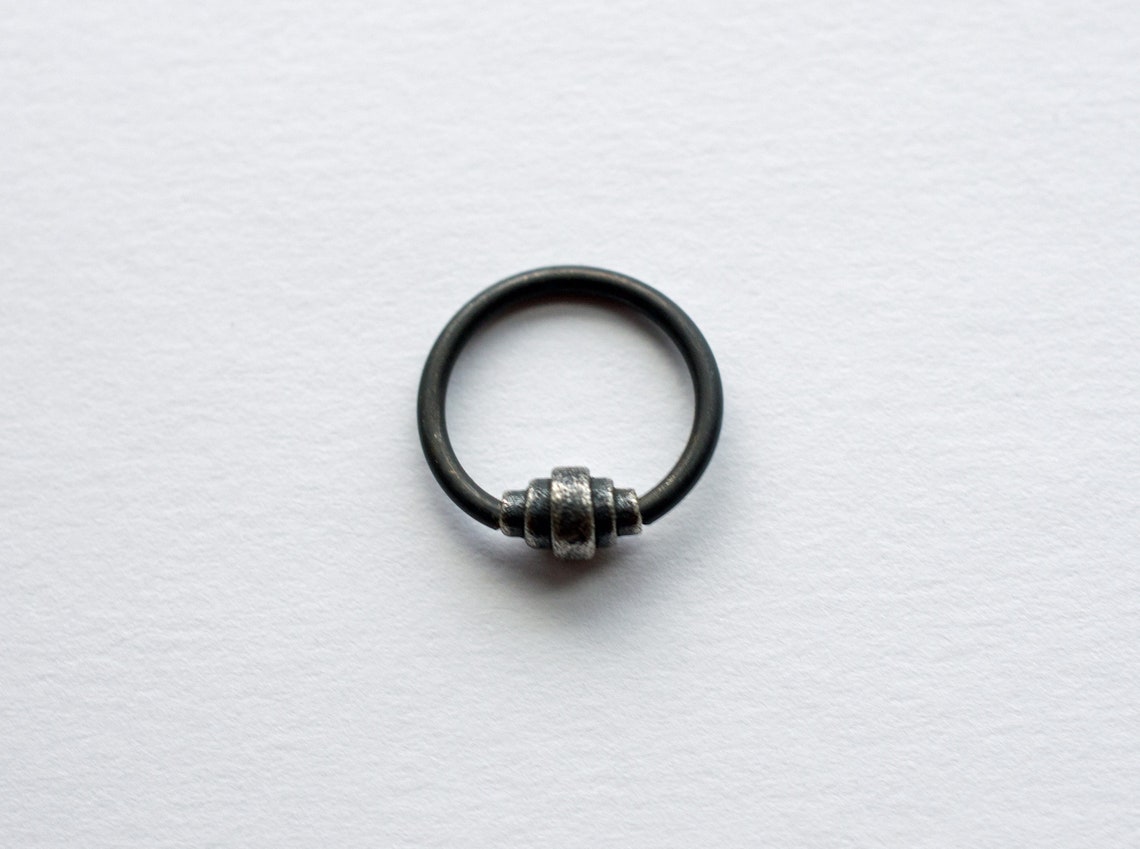 Black Niobium Piercing Ring With Sterling Silver Lock 14g 16g | Etsy
