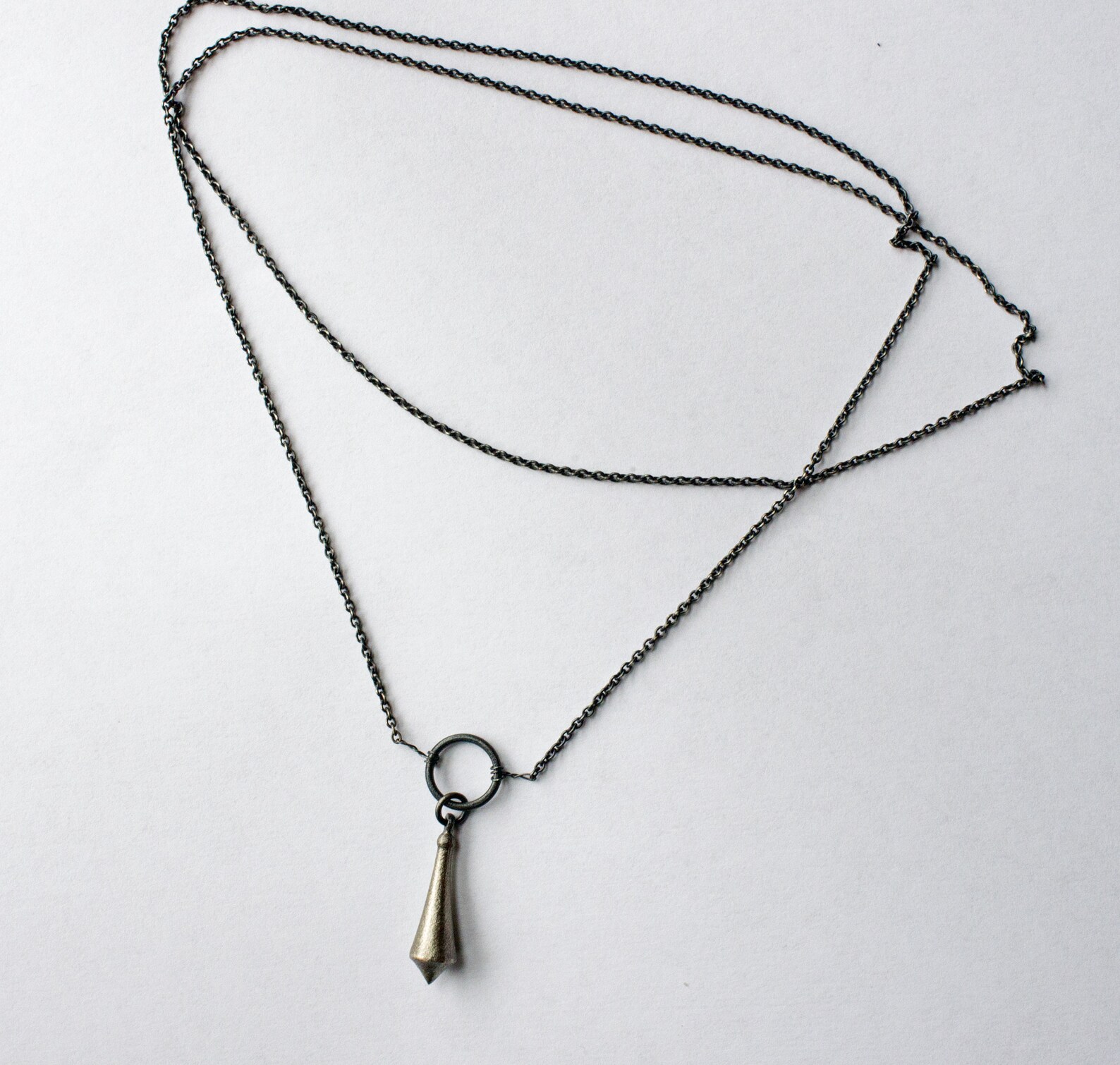 Sterling Silver Teardrop Drop Pendant Necklace Long Chain Copper Detail ...