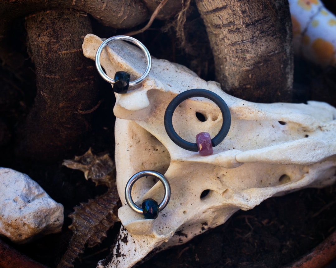 Tourmaline Captive Bead Piercing Ring 16g 14g 12g Silver or Niobium - Etsy