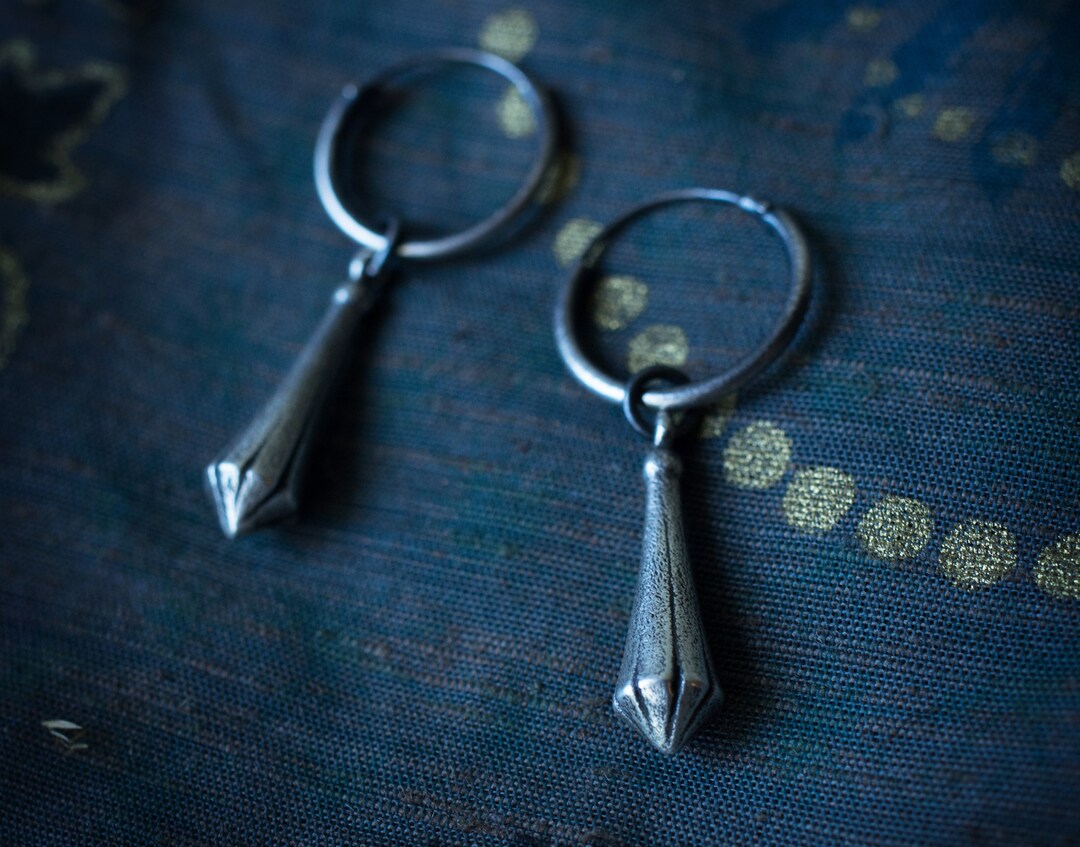 Dangle Hoop Hoops Earrings Sterling Silver Drop Gray Rustic Raw 16mm ...