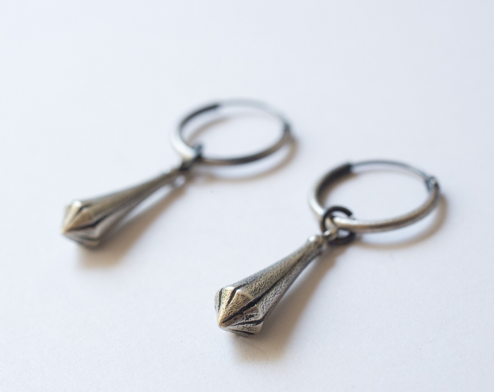 Dangle Hoop Hoops Earrings Sterling Silver Drop Gray Rustic - Etsy