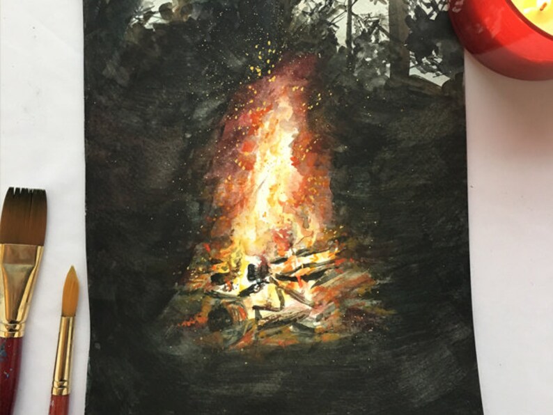 Fire Watercolor Print | Camping | Woods | Nature Lover | Artwork - Etsy