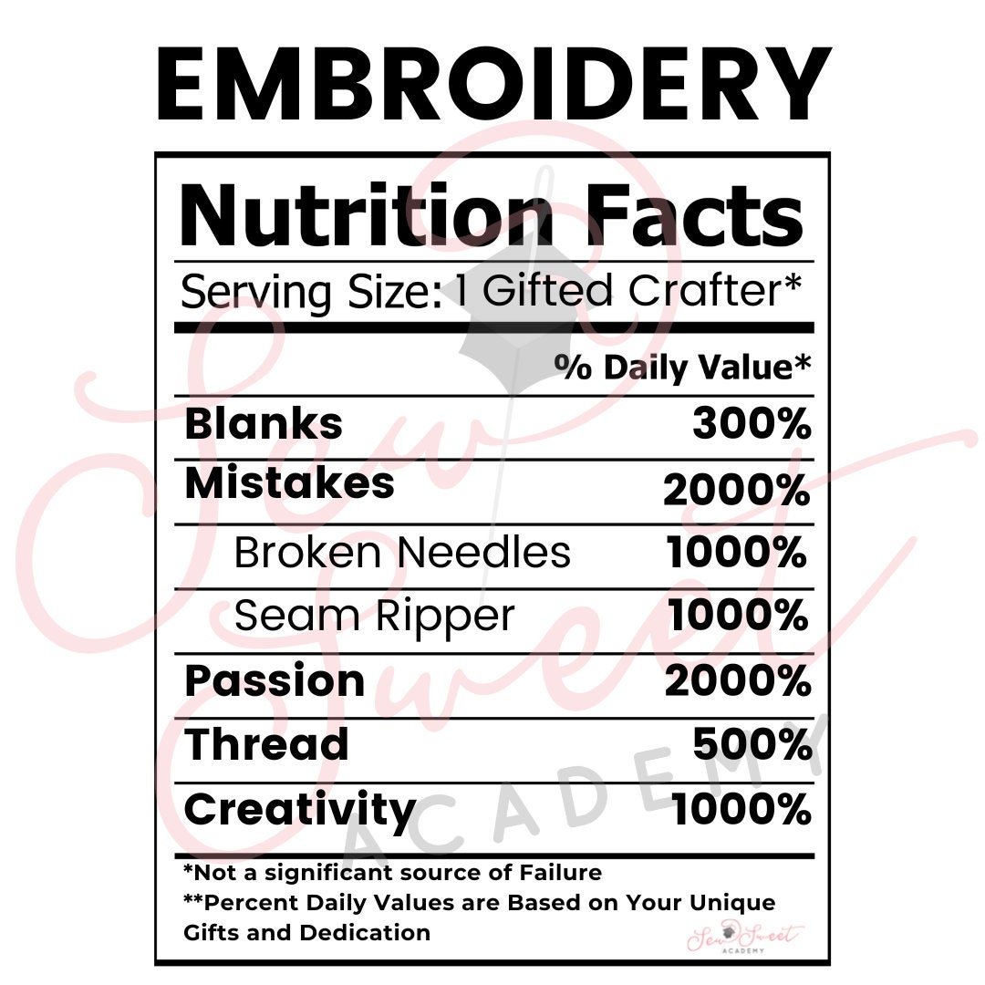 Embroidery Nutritional Facts Download, Embroidery Nutrition Facts ...