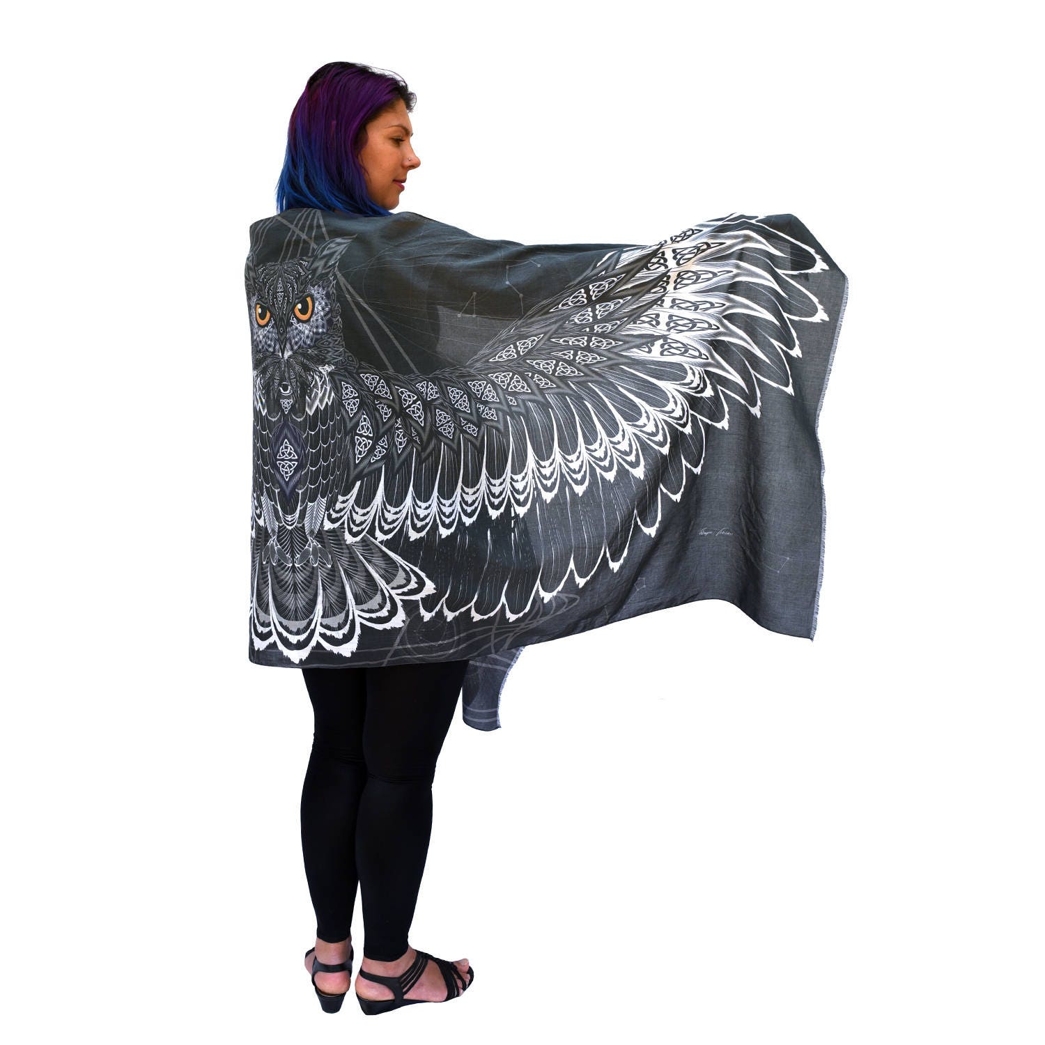 Charcoal Black Owl Scarf Cotton Sarong Headwrap Boho | Etsy
