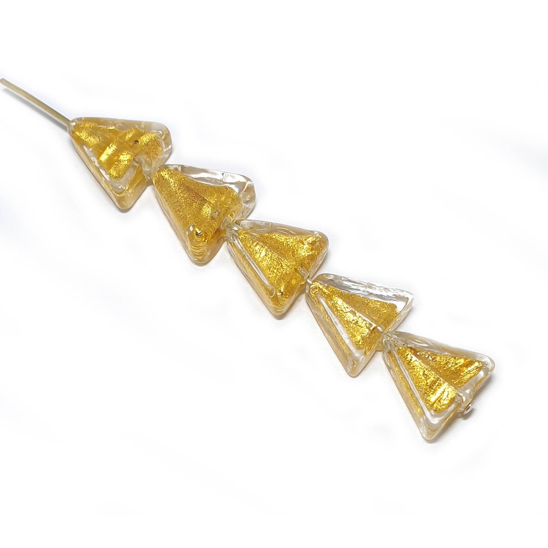 Striking 12x11mm Triangle Gold Glass Bead, Venetian Murano Glass ...