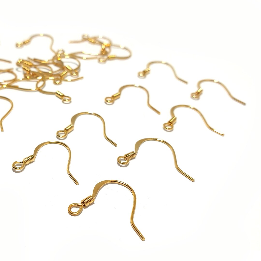 Lovely 18mm Ear Wires or Ear Hooks, Lovely Gold Plated Ear Wires x7 ...