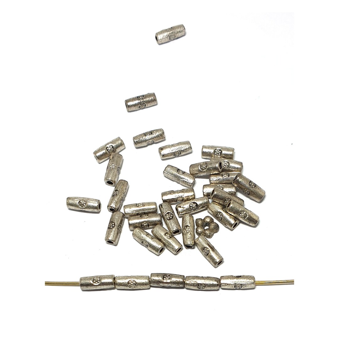Gorgeous 7.5x3mm Silver Metal Tube Cylinder Beads Circle Patterns 7 ...