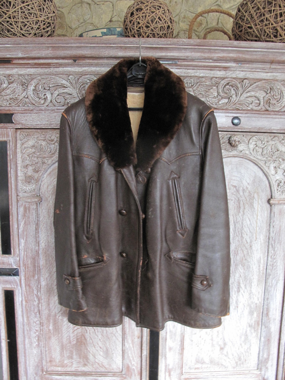 Original Leather Barnstormer Jacket With Beaver Collar & Sheepskin ...