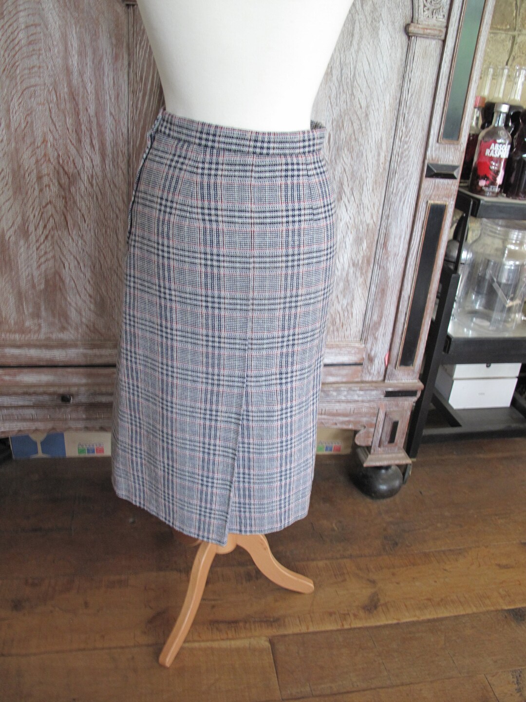 Check Pleated Skirt, Grey and Black Plaid, Size Small Midi Length - Etsy