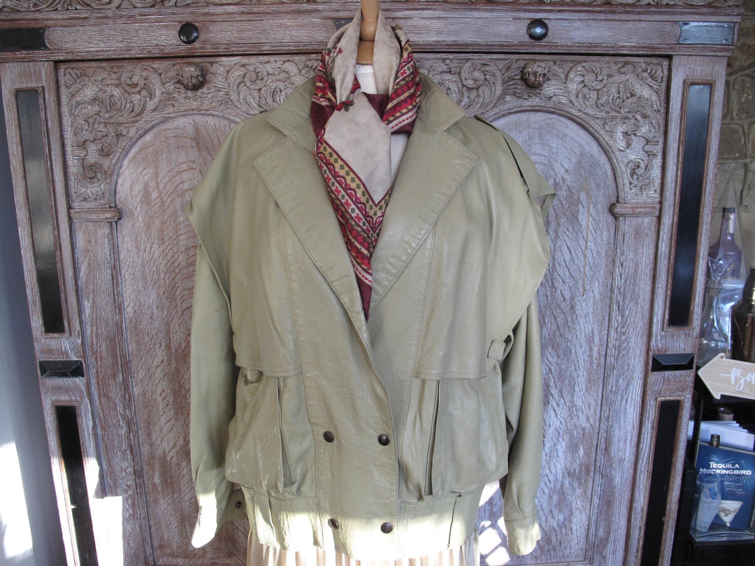 Beige Leather Jacket With Storm Flaps, Ladies Size Medium - Etsy