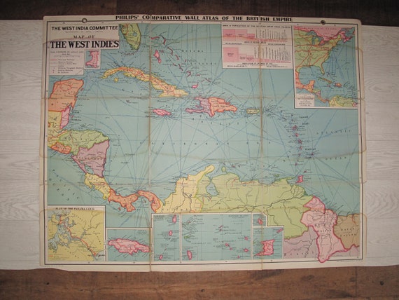 Antique School Map of the British Empire the West Indies by | Etsy